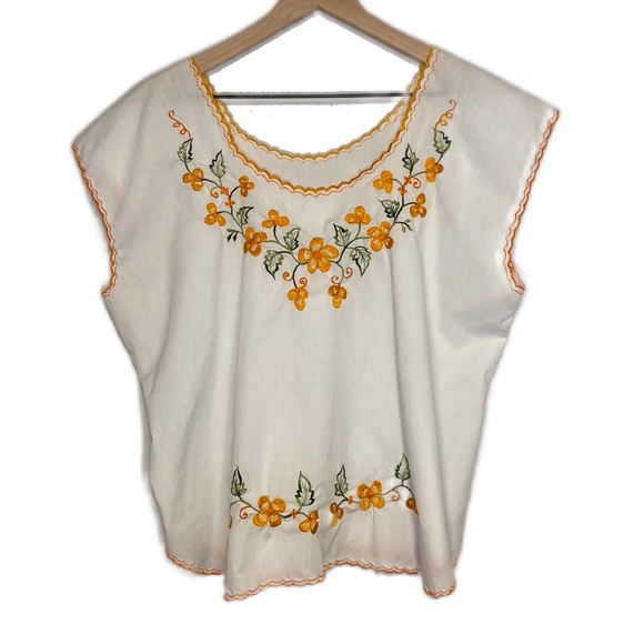 Tops | Vintage Handmade Floral Embroidered Sheer Boxy Tank Top White ...